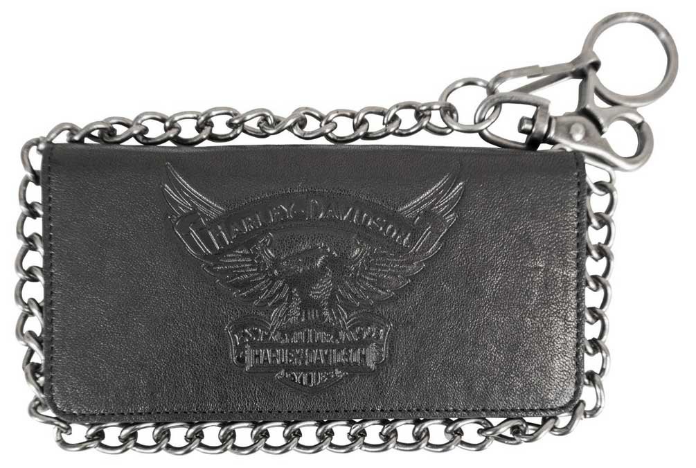 Harley-Davidson Men's Eagle Emboss Leather Biker Bifold Tall Wallet EE9013L-BLK
