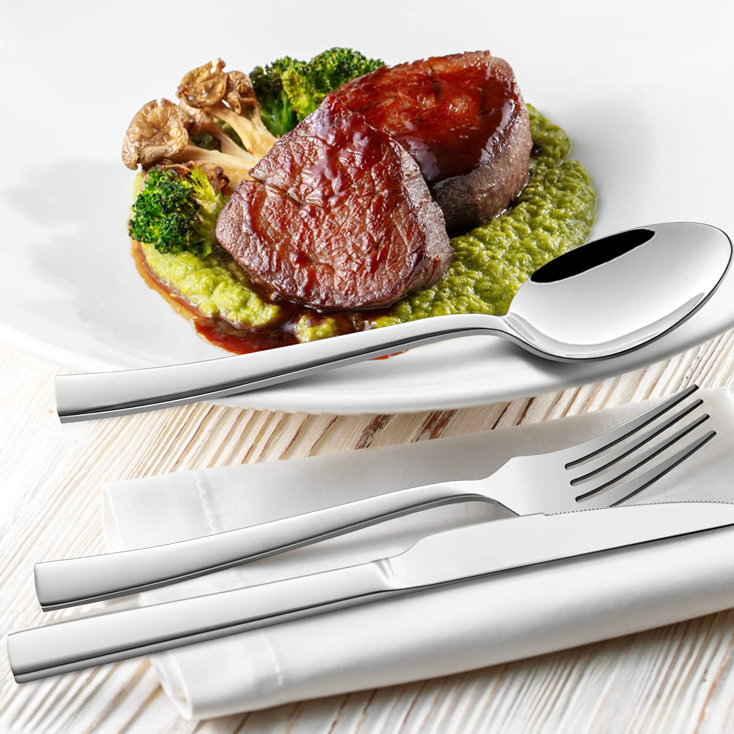 HaWare 65-Piece Heavy Duty Silverware Set with Serving Utensils, Stainless Steel Flatware Cutlery Set for 12, Fancy Tableware Eating Utensils with Thick Handle for Kitchen Restaurant, Dishwasher Safe