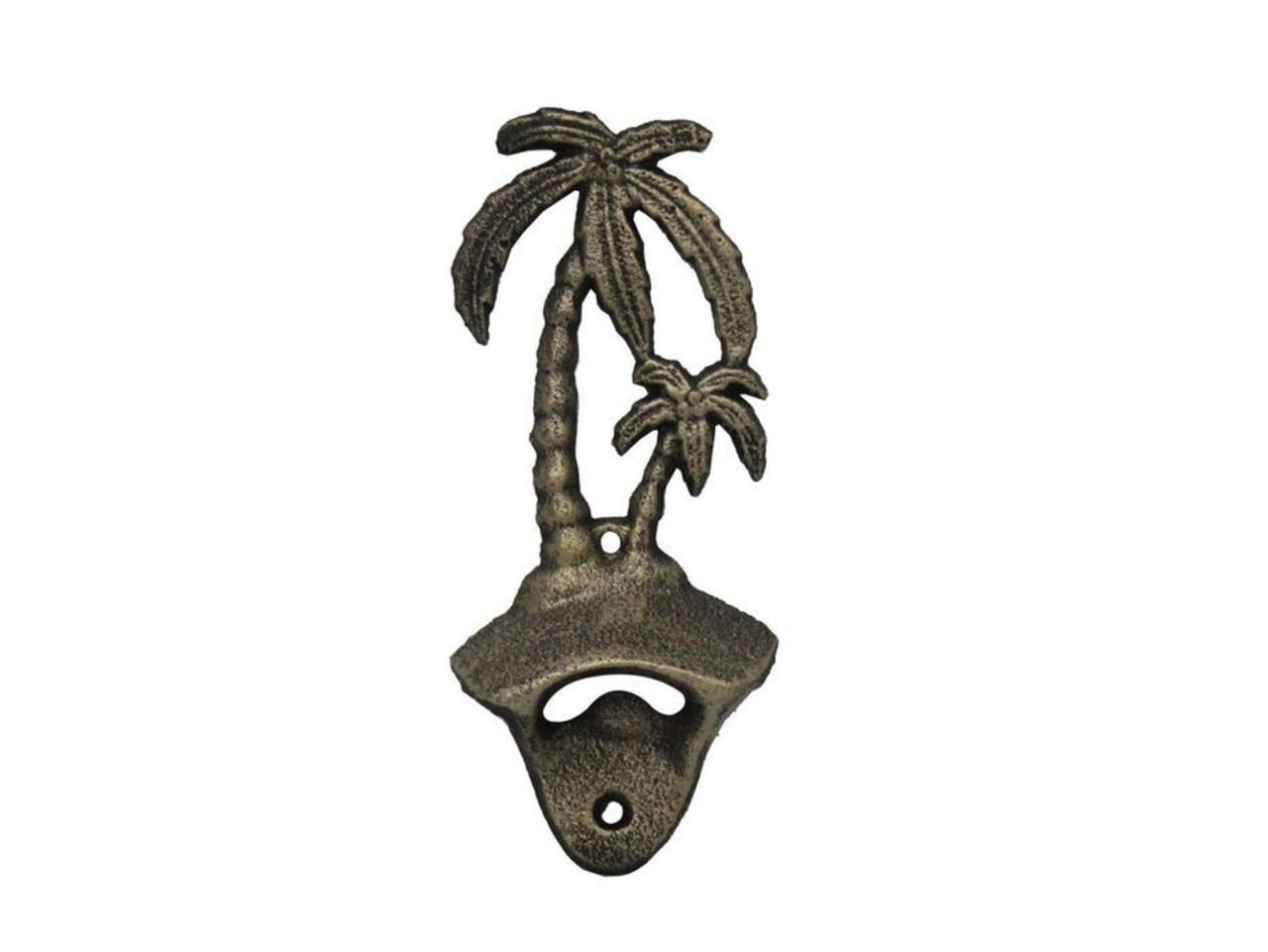 Hampton Nautical Rustic Gold Cast Iron Wall Mounted Palm Tree Bottle Opener 6" - Coastal Home Decor - Beach Decorating