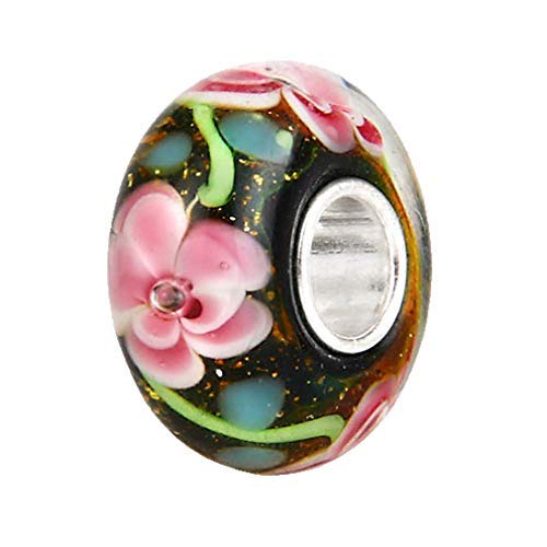 Hawaii Spring Flower Pink Murano Lampwork European Glass Crystal Charms Beads fit for DIY Charm Bracelet & Necklace