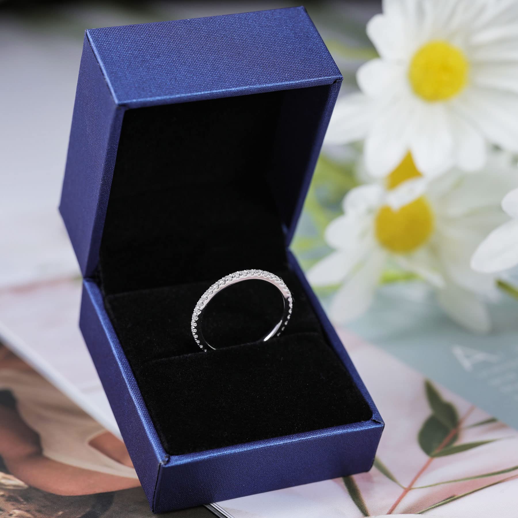 Ladylike Moissanite Wedding Band Full Eternity Rings for Women Sterling Silver 18K White Gold Plated 0.44-0.57 Carat D Color VVS1 Stackable Lab Created Diamond Engagement Anniversary Band Size 7