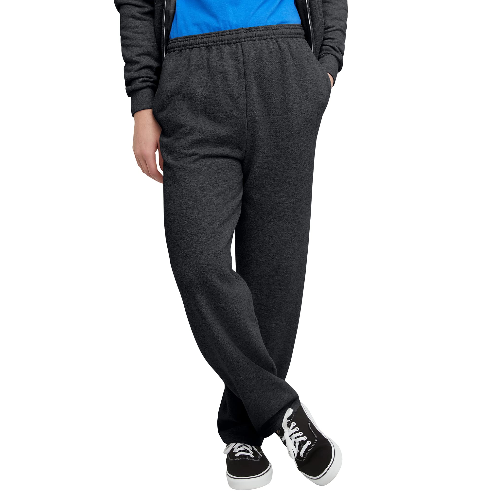 Hanes Mens Ecosmart Open Bottom Sweatpants, Midweight Fleece Open-hem For, Charcoal Heather, Medium US