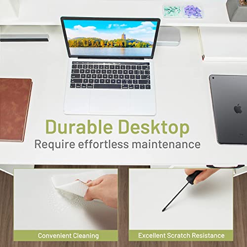 Tangkula White Computer Desk with Drawer & Keyboard Tray, 22 Inch Wide Modern Study Writing Desk with Desktop Hutch & Storage Shelves for Kids, Wood PC Laptop Desk, Desk for Bedroom