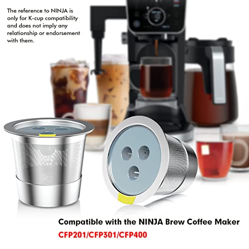Stainless Steel Reusable K Cups Compatible with Ninja Dual Brew Coffee Maker, K Cup Reusable Coffee Pods,Permanent Reusable Coffee Filters for Ninja CFP201 CFP 300 CFP301 CFP305 CFP307 CFP400 (1Pack)