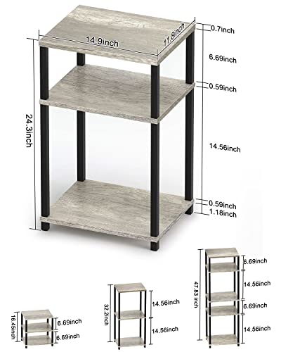 WOODYNLUX Side Table Nightstands Set of 2, End Table with Shelves, 3-Tier Bedside Tables, 5-Tier Shelf Bookcase, Nightstand Accent Table for Living Room, Bedroom, Gray, Easy Assembly.