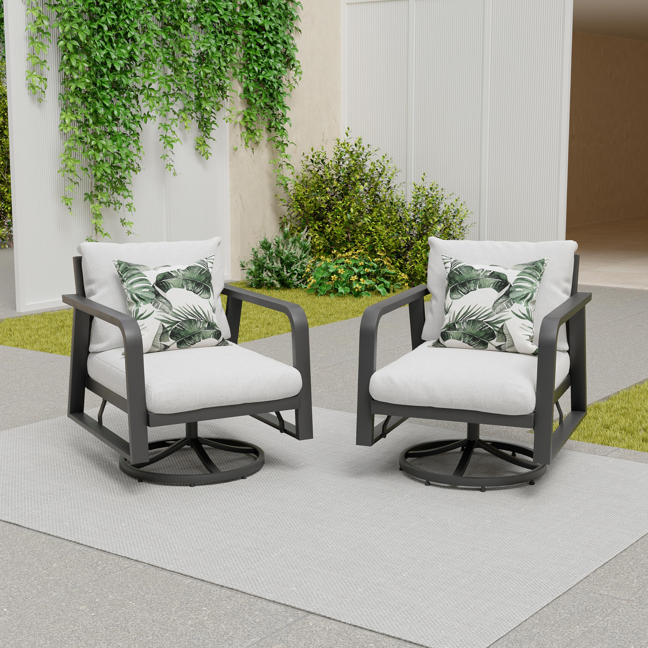 SUGOLD Aluminum Outdoor Swivel Rocking Chairs 2 Piece Set,Swivel Patio Chairs for Porch Deck Balcony Garden (Silver Gray)