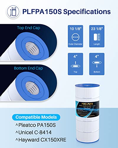 POOLPURE PA150S Pool Filter Replaces Hayward CX150XRE, Hayward SwimClear C150S, PA150S, Ultral-D4, 150 sq.ft Filter Cartridge 1 Pack