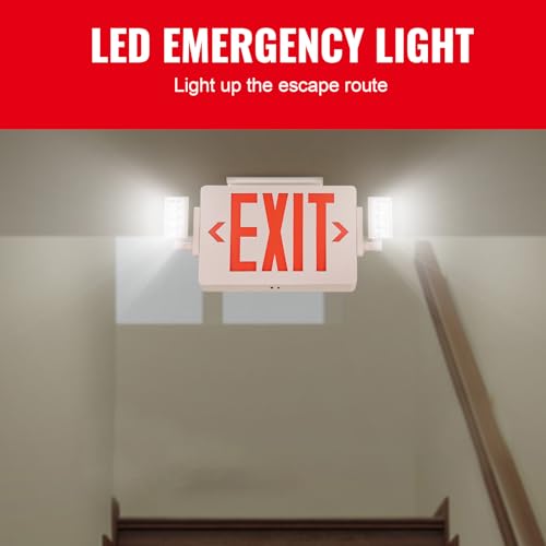 Zoorse LED Exit Sign with Emergency Lights, Dual-Head Battery Backup, Combo Red Letter Fire Exit Lighting, Commercial Exit Sign for Business, UL Tested