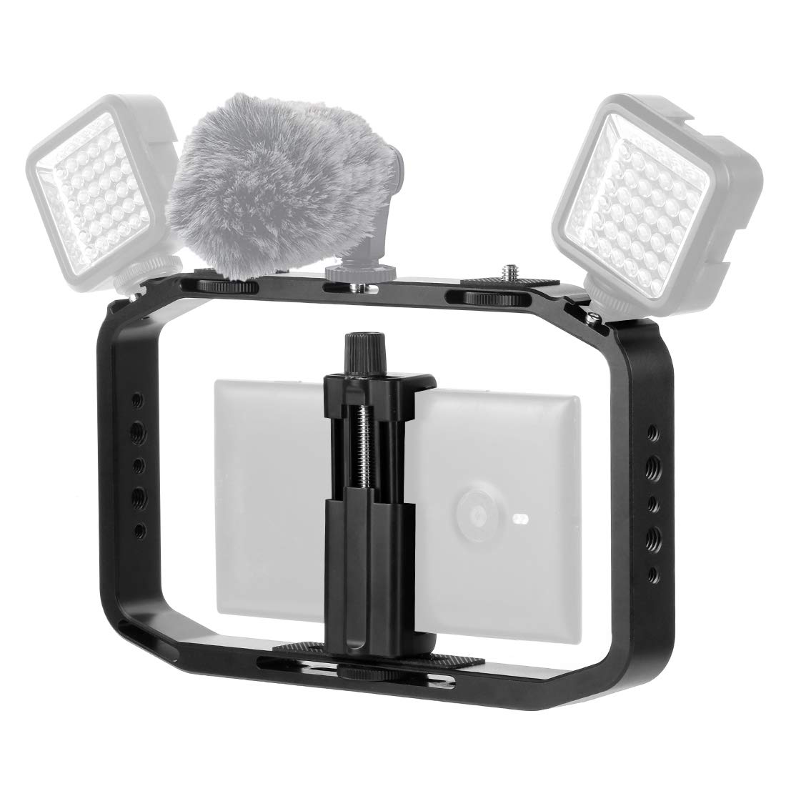 Handheld Video Rig Filmmaking Vlogging Cage Holder for iPhone,Cell Phone,DJI Osmo Action, GoPro New Hero /HERO7 /6/5 /5 Session, Micro SLR and Other Action Cameras