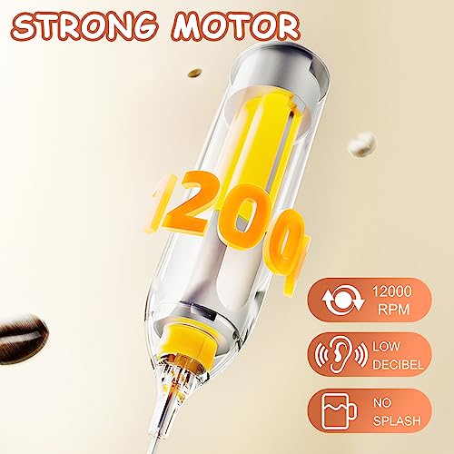 Handheld with Stainless Steel Stand USB-charging Foam Maker, DOUBLE WHISK Mini Blender and Electric Mixer Coffee Frother (Brown)