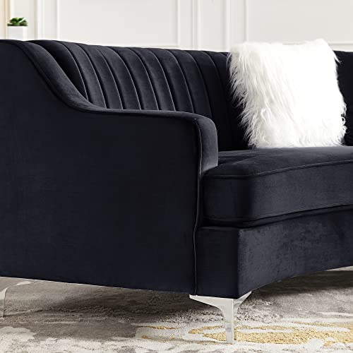 Yoglad Upholstered Curved Sectional Sofa, Modern Style Semicircle Couch, Tufted Sofa with Metal Legs, Circular Sofa with Villose Pillows for Living Room (Black, 140" Stripe Style, Velvet)