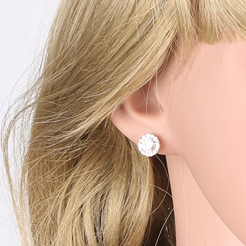 GULICX Halo Stud Earrings Round CZ Cubic Zirconia for women Silver/Gold Plated/Rose Gold Plated