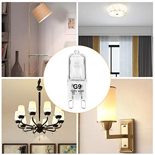 haraqi 12 Pack 120 Volt 40 Watt G9 Bi-Pin Halogen Bulbs,Replacement T4 JCD Type Dimmable Bulbs for Ceiling Lights,Table Light,Cabinet Lights,Warm White Brightness
