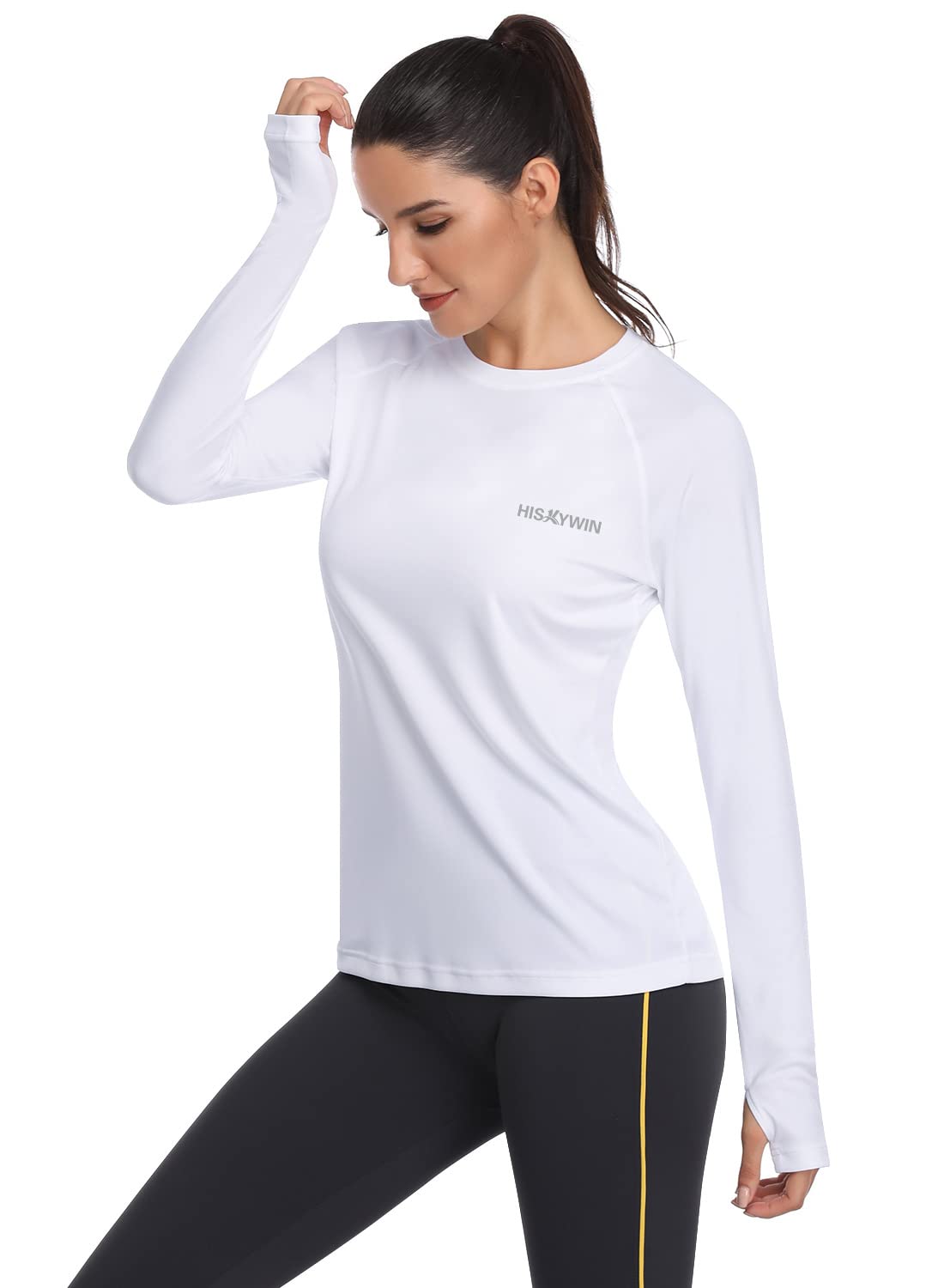 HISKYWIN Women's UPF 50+ Sun Protection Long Sleeve Shirts Outdoor Hiking Fishing Tops HF103- White-L