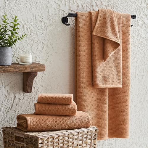 Great Bay Home 12-Pack 100% Cotton, Quick-Dry Textured Washcloths. Ultra-Absorbent, Popcorn Weave. Acacia Collection. (Wash 12pk, Optic White)