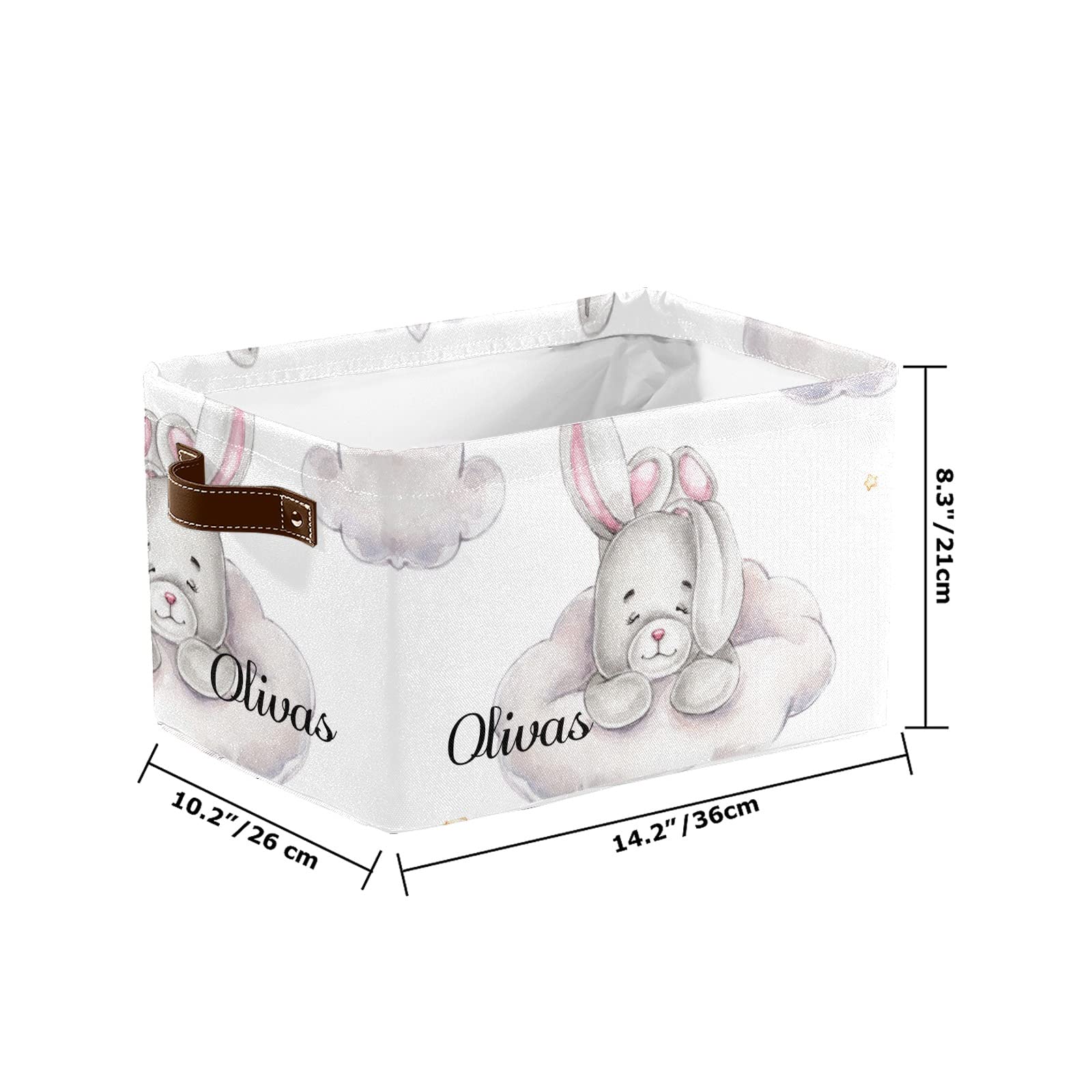 Personalized Storage Bins, Custom Storage Basket Boxes for Organizing Closet Shelf Nursery Toy Bunny on Clouds