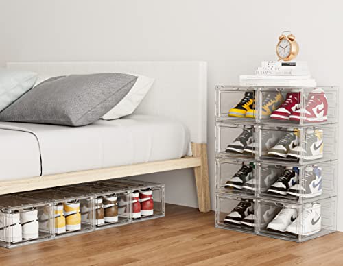 Shoe Storage, 6 Pack Shoe Organizer Clear Hard Plastic Shoe Box, Shoe Boxes Clear Plastic Stackable, Shoe Boxes with Lids for Size 13, Transparent
