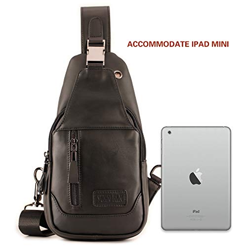 YUAN FAN Small Leather Sling Bag for Men,Travel Chest Crossbody Shoulder Outdoor Sports Backpack