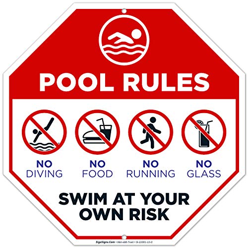 Pool Rules Sign, Pool Sign, 12x12 Inches, Rust Free .040 Aluminum, Fade Resistant, Made in USA by Sigo Signs
