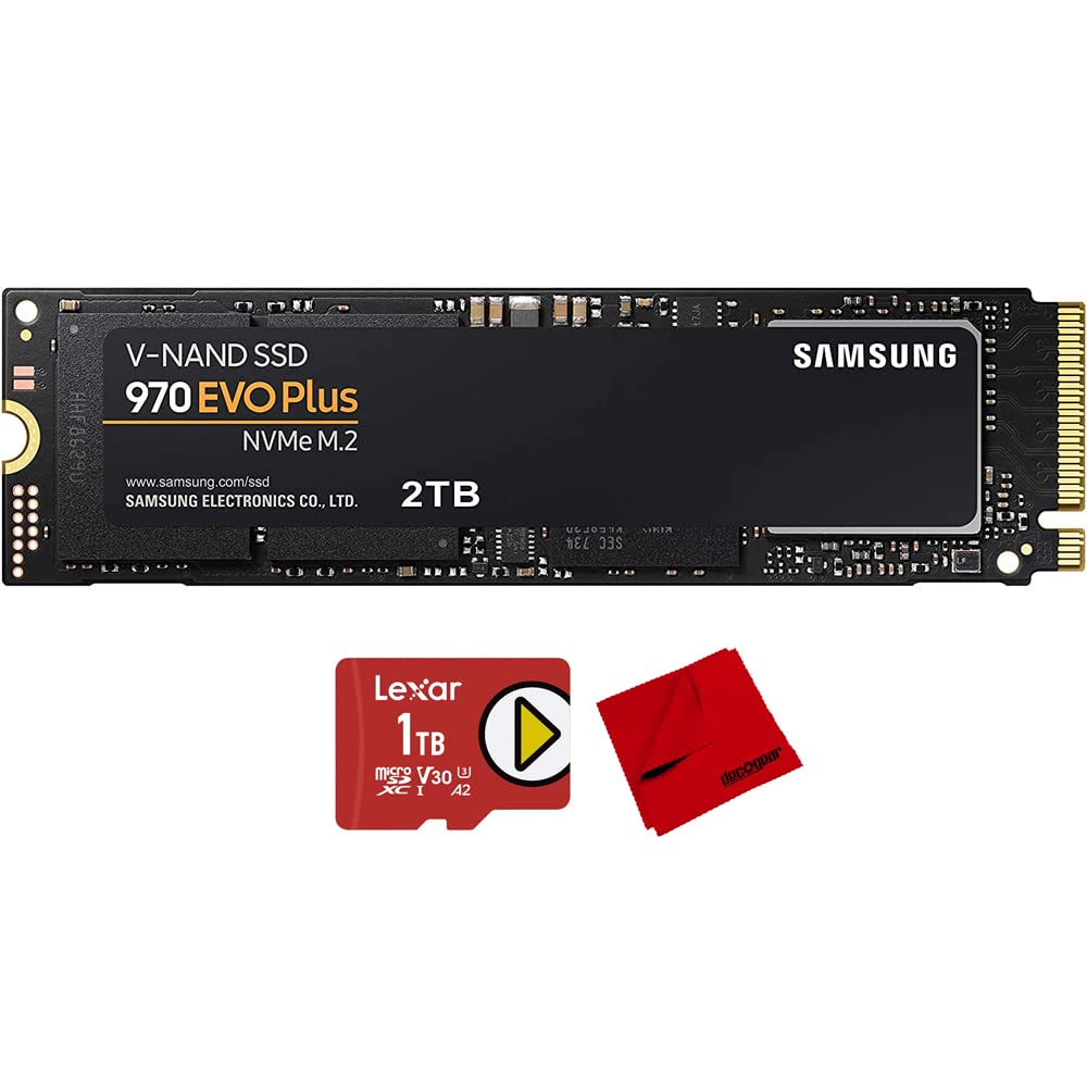 SAMSUNG MZ-V7S2T0B/AM 970 EVO Plus NVMe M.2 SSD 2TB Bundle with Lexar Play 1TB microSDXC UHS-I Memory Card and Deco Photo 6 x 6 inch Microfiber Cleaning Cloth