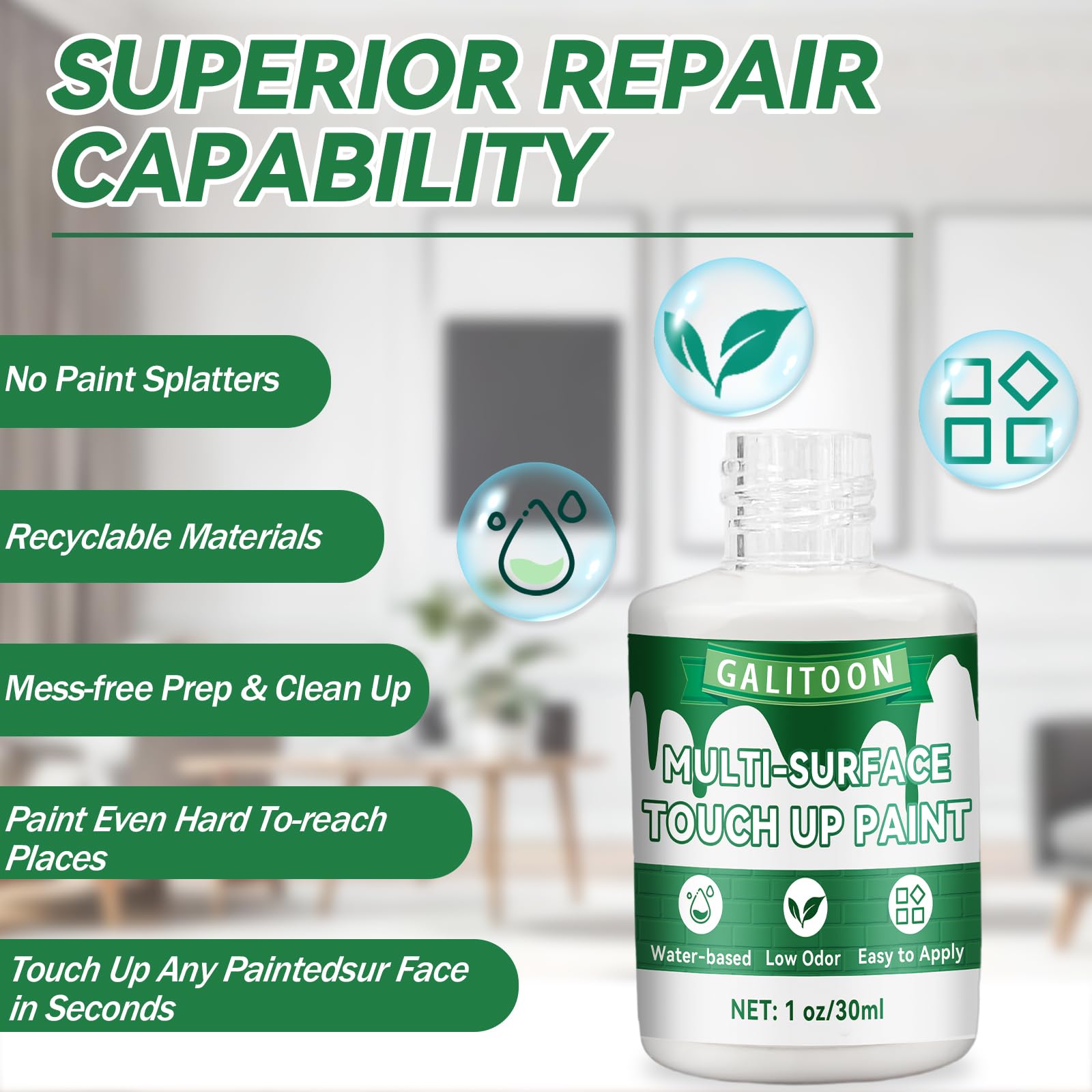 White Paint Touch Up Paint Pen for Wall, Multi Surface White Paint Pen, Interior & Exterior Chalk Paint, All in One Paint Quickly Repairs Bath, Door, Cabinet, Furniture, Wood, Tile, Enamel Wall Paint 1 Fl Oz (Semi-Gloss)