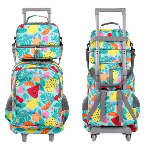 seastig Rolling Backpack 18in Double Handle Backpack Kids Wheeled Backpack Roller Backpack with Lunch Bag Set Girls Boys