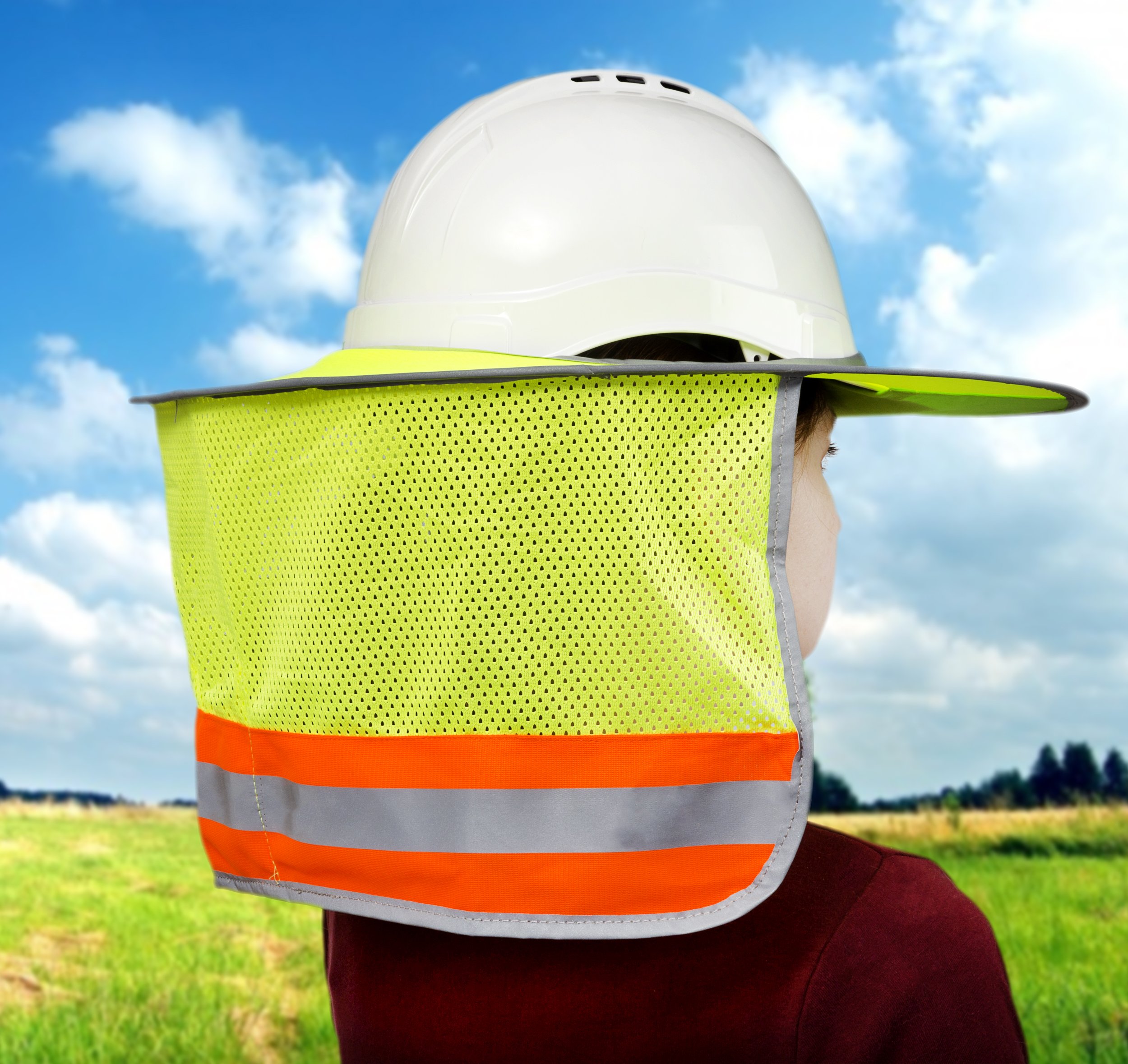 Hard Hat Sun Shield - High Visibility, Reflective, Full Brim Mesh Sun Shade Protection, Hard Hat Shade, Neck Shade, Hardhat Accessory (Yellow/Lime)