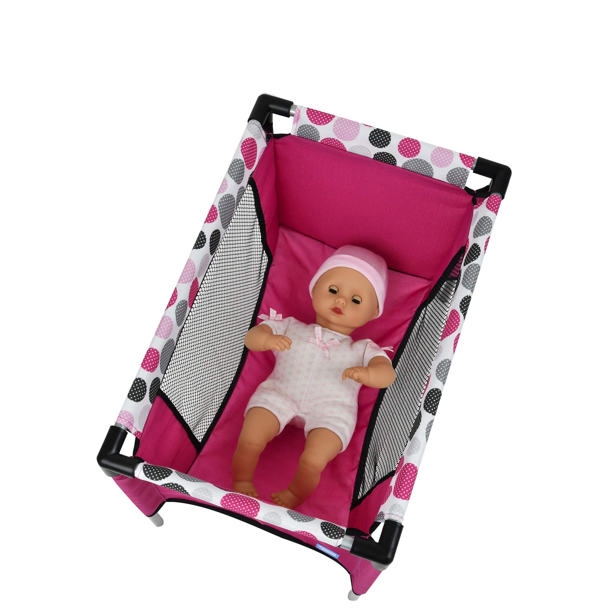 Hauck Pink Dot Doll 3 Piece Doll Stroll and Care Set Includes a Half Folding Stroller, Play Yard and High Chair