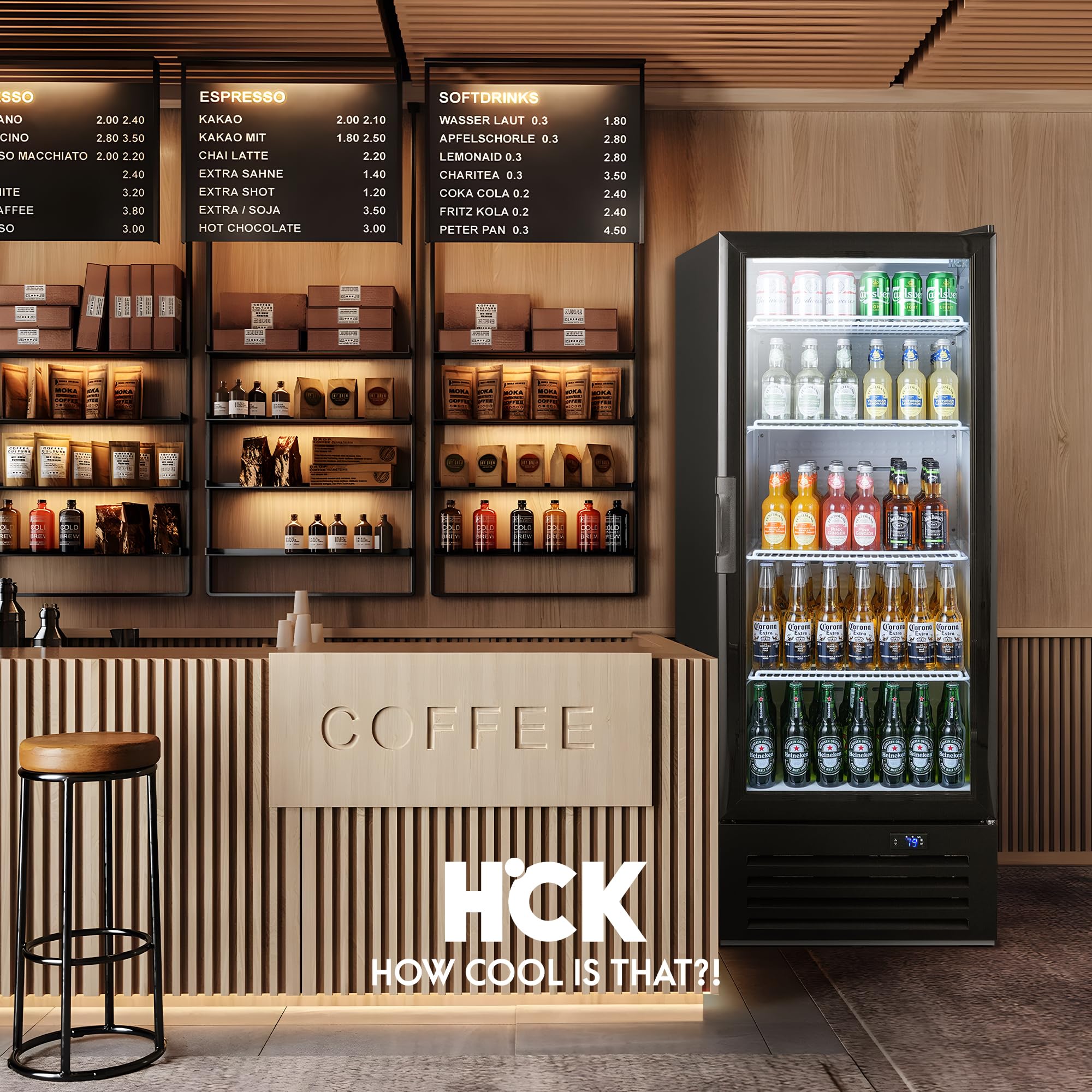 HCK Commercial Beverage Refrigerator 23 inch,10 cu.ft with Single Glass Door,Built-in or Freestanding for Supermarket, Shop,Bar,Restaurant,etc C280MX