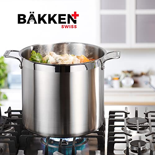Stockpot β 24 Quart β Brushed Stainless Steel β Heavy Duty Induction Pot with Lid and Riveted Handles β For Soup, Seafood, Stock, Canning and for Catering for Large Groups and Events by BAKKEN