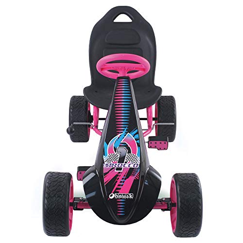 Hauck Sirocco - Racing Go Kart | Pedal Car | Low profile rubber tires | Pedal power auto-clutch free-ride | Adjustable seat - Pink, Large