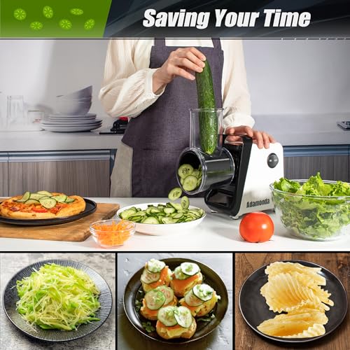 Handy Electric Vegetable Cutter Food Slicer Cheese Grater Kitchen Gadget,5 Usefull Functions like slices,wavy slices,grates,and shreds to be a Great prep tool for your cooking or Salad Maker