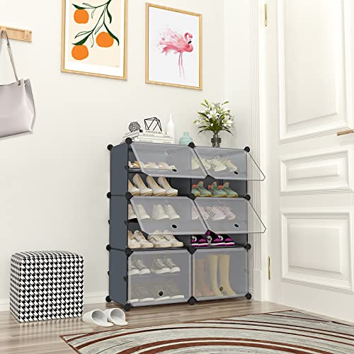 UNZIPE 40 Pairs Shoe Storage Cabient, Pleastic DIY Cube Organizer Shoes Shelve with Doors, Freestanding Shoes Tower Closet Bedroom Hallway