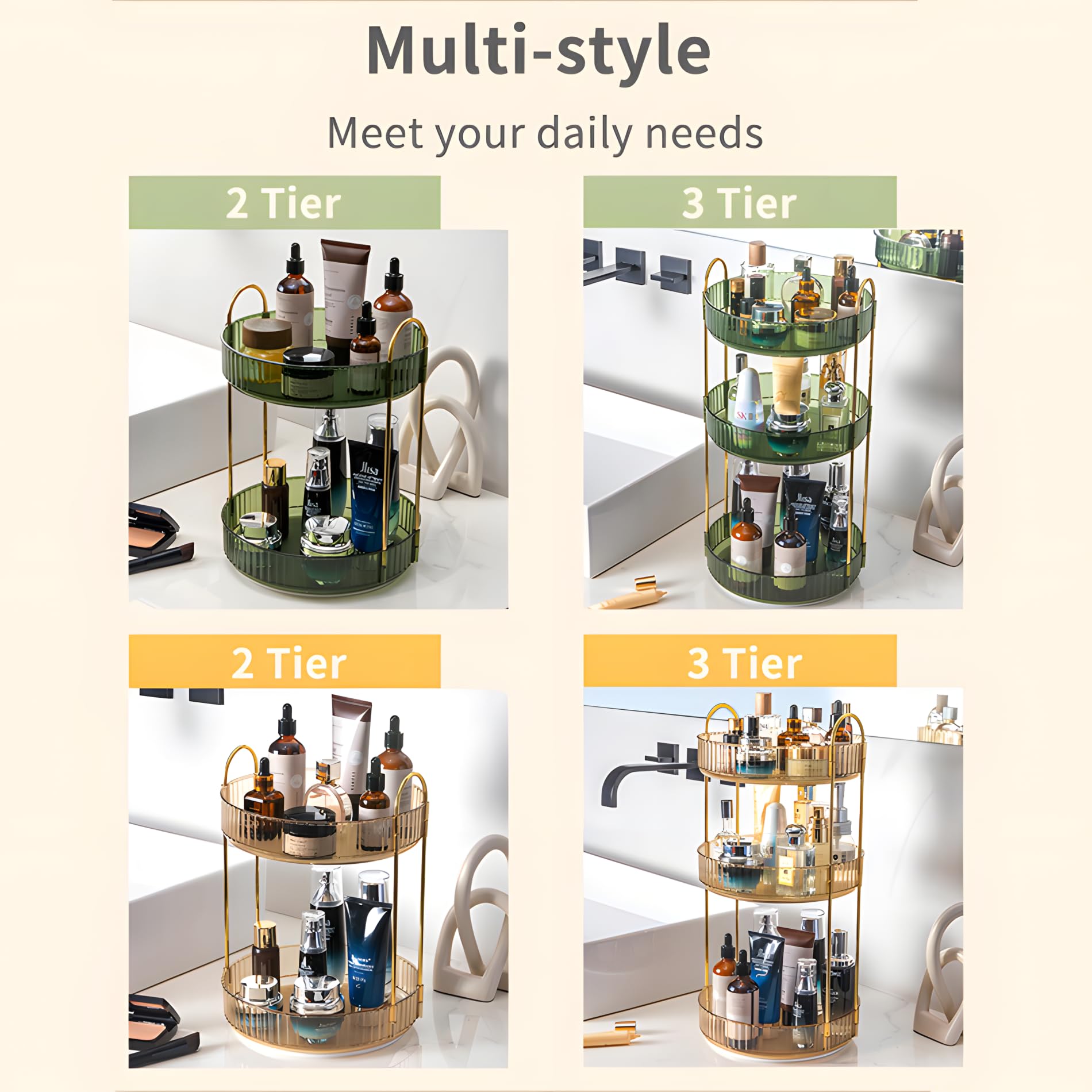YJSMO 360-Degree Rotation Makeup Organizer Large Capacity Bathroom Countertop Organizer Countertop Perfume Tray for Cosmetic Storage Organizer Bathroom Shelf