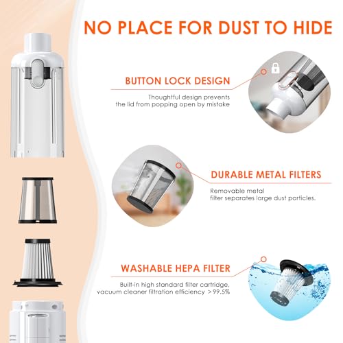 Handheld Car Vacuum Cleaner Cordless, 12000PA Strong Suction Handheld Vacuum Cleaner, Portable Mini Car Hand Held Vacuum Cleaner Rechargeable for Home