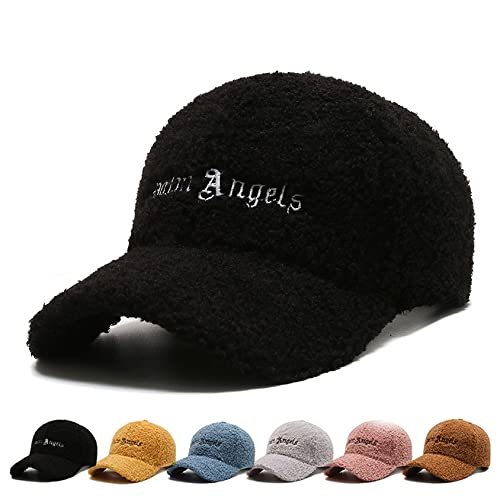 Lamb-Wool Baseball-Caps Adjustable,Teddy-Fleece Baseball Hat,Winter Hat Ponytail Hole for Women Men Outdoor Travel (Beige)