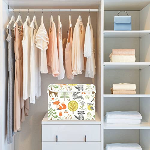 Storage Bins with Lids Foldable Storage Baskets Storage Cubes Collapsible Closet Organizer Containers with Cover Cute Woodland Animals Trees Mushrooms and Berries for Home Office Organizer Closet, She
