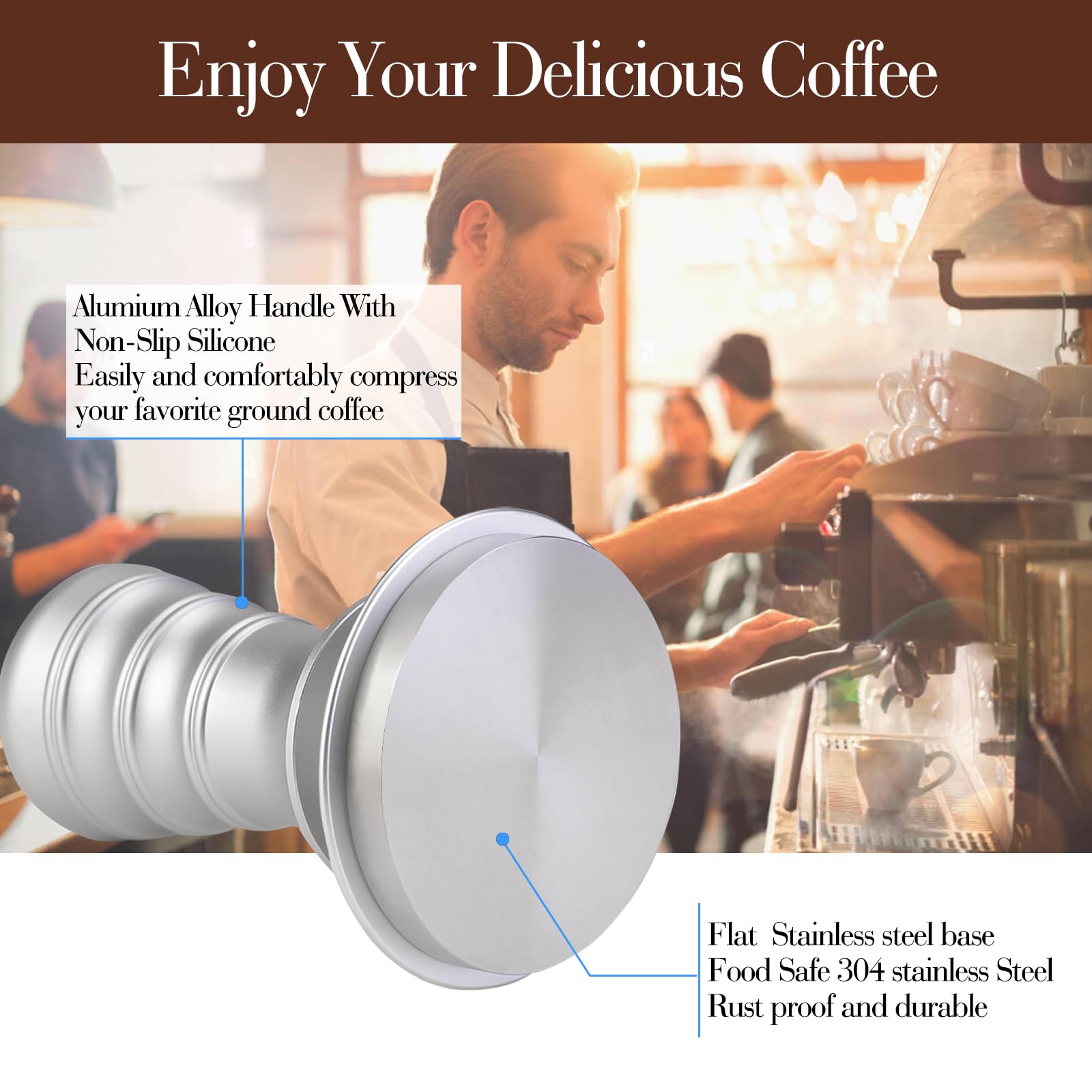 Hererod 58.5mm Espresso Tamper - Premium Heavy Duty Barista Coffee Tamper with Calibrated Spring Espresso,100% Stainless Steel Based Tamper For Espresso Machine (58.5mm, Black)