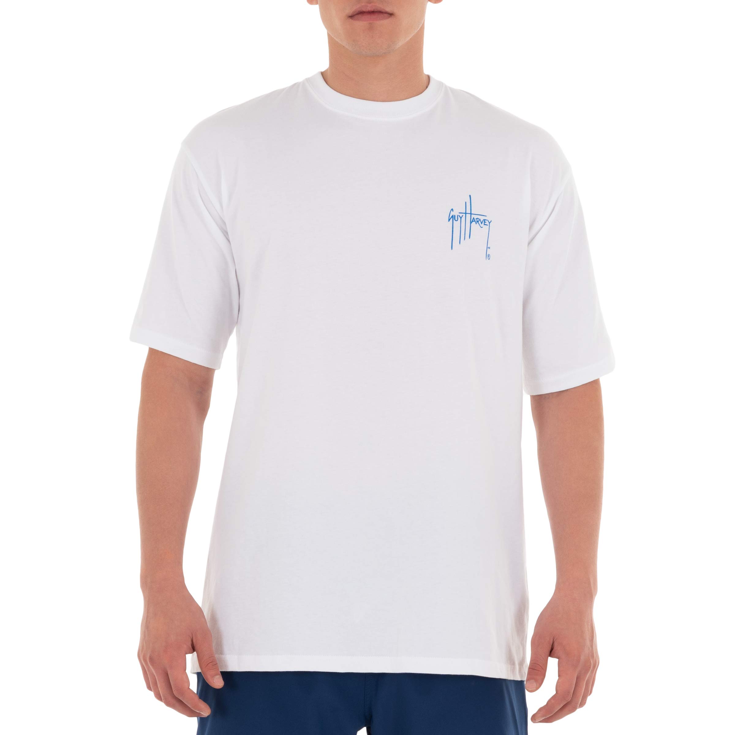 Guy Harvey Men's Grand Slam Short Sleeve Crew Neck T-Shirt, Bright White/Billfish, Large