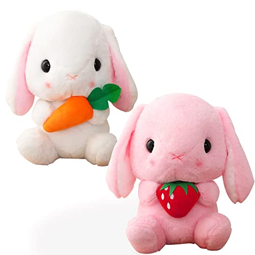 PERUKOYO Easter Plush Easter Bunny Plush Toys Cute Animal Bunny Stuffed Doll Toy Easter Basket Stuffers Gift for Kids Easter Decoration (Pink+White 8.6")