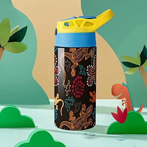 Thermos Cup 500Ml Cartoon Gecko Insulated Water Bottle With Straw For Sports And Travel 7.5x2.7 in