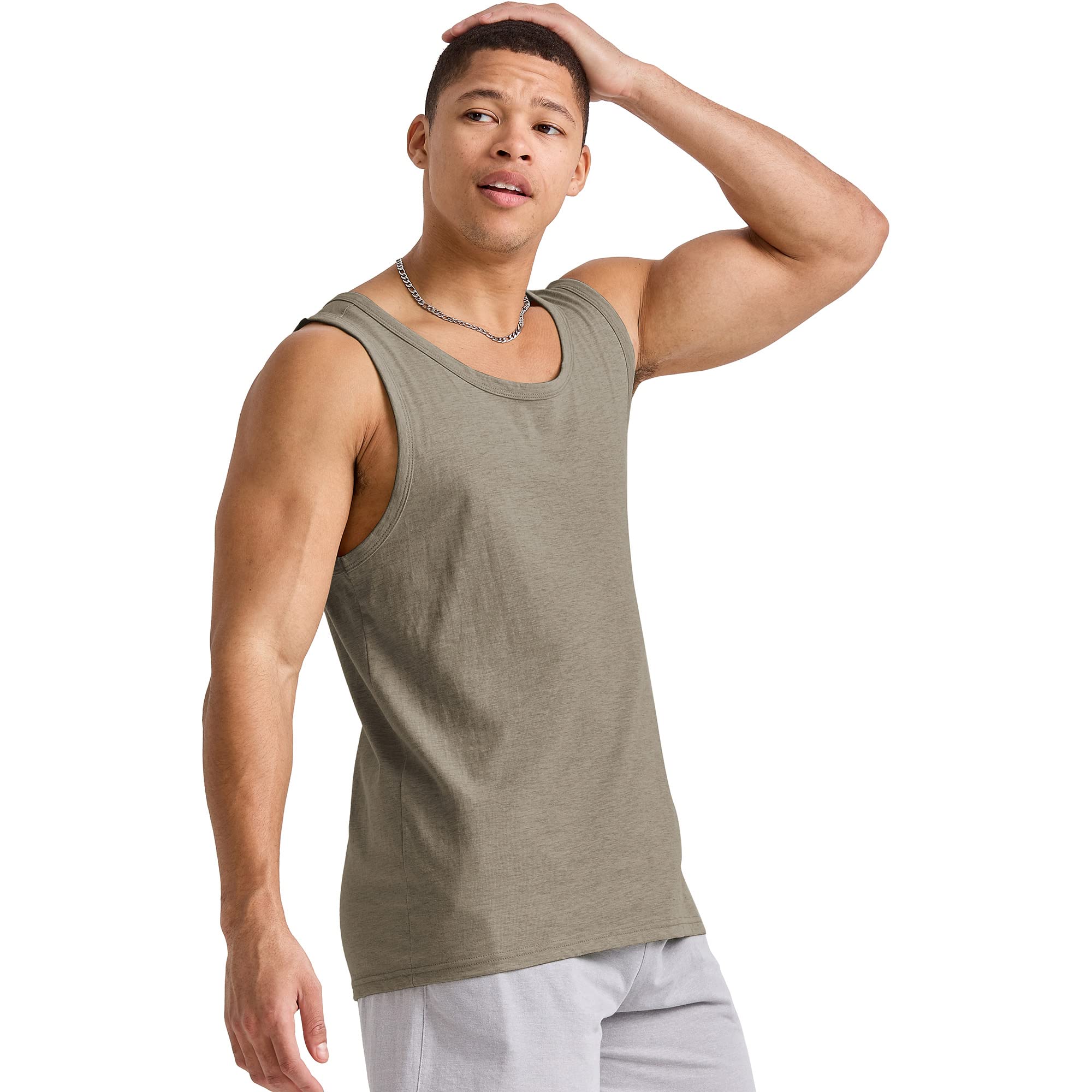 Hanes Originals Tri-Blend Top, Lightweight Men, Sleeveless Tank Shirt, Oregano Pe Heather