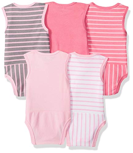 Hanes Baby Bodysuits, Ultimate Flexy Sleeveless for Boys & Girls, 5-Pack, Pink Stripe, 6-12 Months