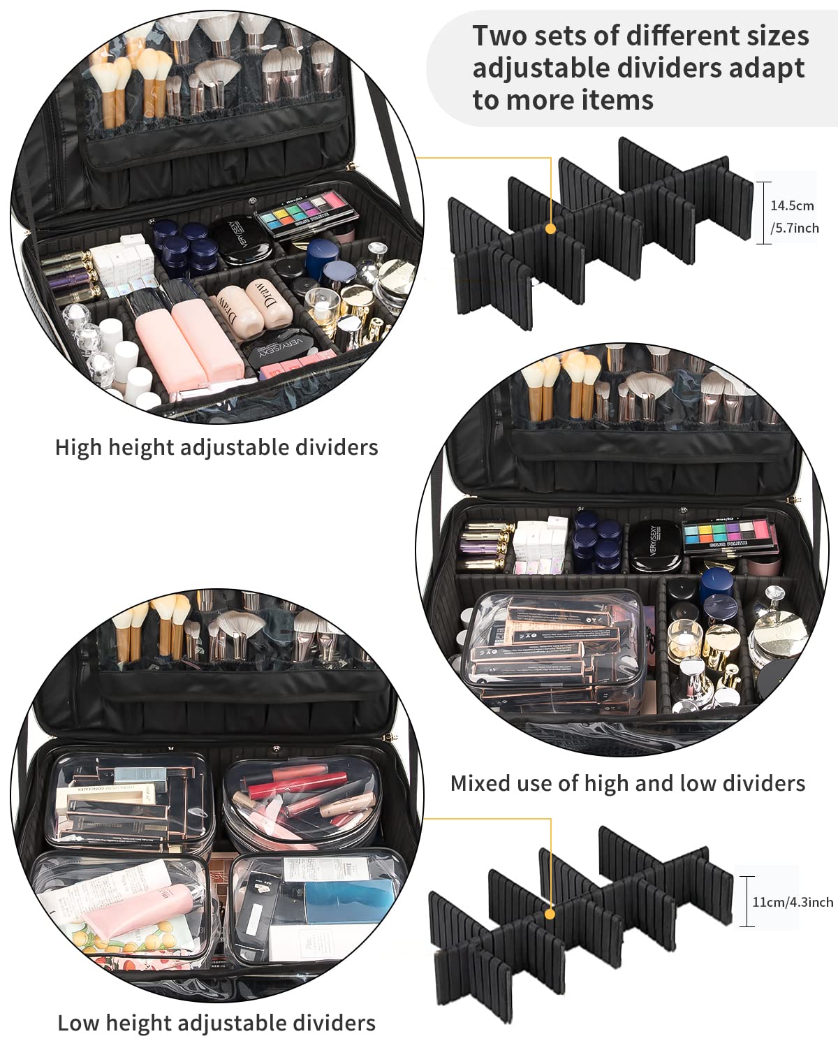OCHEAL Extra Large Makeup Case, 20" Carry On Makeup Train Case for Makeup Artist, Travel Cosmetic Case Organizer Bag Rolling Trolley Storage Box with Two Sets Adjustable Dividers 360 Degree Wheels