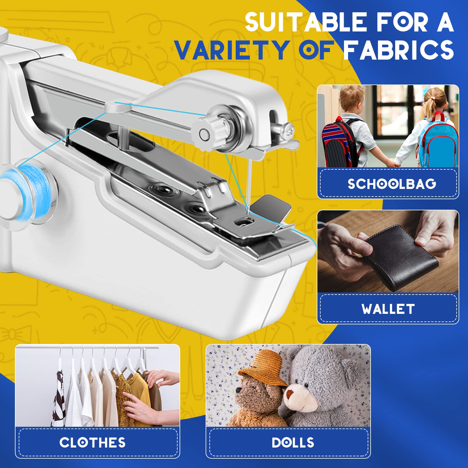 Handheld Sewing Machine Practical Sewing Tool,Mini Sewing Machine for Quick Stitching,Portable Sewing Machine Suitable for Home,Travel and DIY,Electric Handheld Sewing Machine for Beginners,White