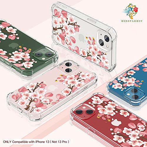 RoseParrot Designed for iPhone 13 Case with Screen Protector + Ring Holder + Waterproof Pouch, Clear with Floral Pattern Design, Soft&Flexible Bumper Shockproof Protective Cover (Fireflies)