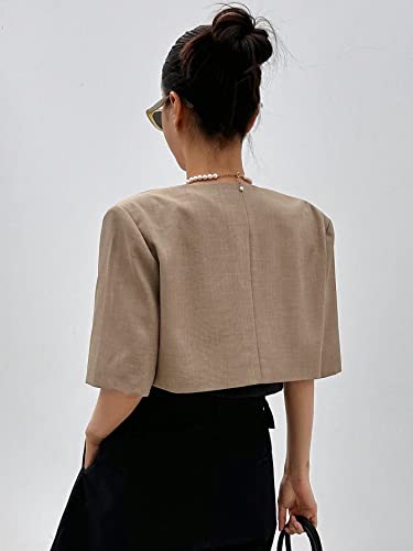 Verdusa Women's Open Front Half Sleeve Crop Blazer Short Jacket Bolero Mocha Brown S