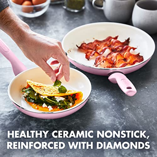 GreenPan Rio Healthy Ceramic Nonstick 16 Piece Cookware Pots and Pans Set, PFAS-Free, Dishwasher Safe, Pink