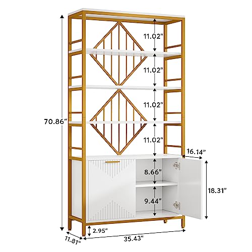 Tribesigns Modern Bookshelves and Bookcases with Doors 11.8in Depth Floor Standing 5 Shelf Display Storage Shelves Bookcase Home Decor Furniture for Home, Office, Living Room, Bedroom