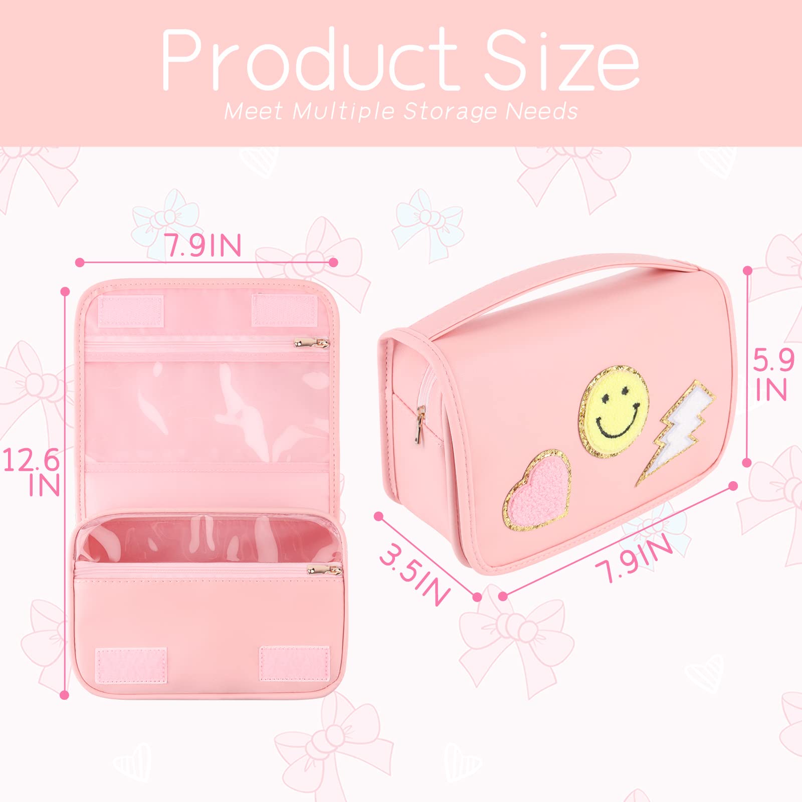 SANCARDY ZOCHON Preppy Patch Makeup Bag PU Leather Small Cosmetic Bag Portable Waterproof Travel Organizer Cute Mini Makeup Bag for Women Gift Pink